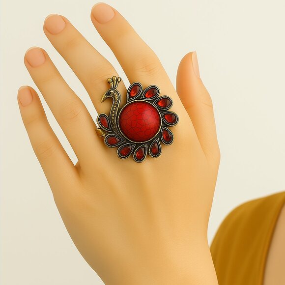 Jewelry | Vintage Peacock Ring Red Gemstones Center Stone Adjustable Women Jewelry | Poshmark